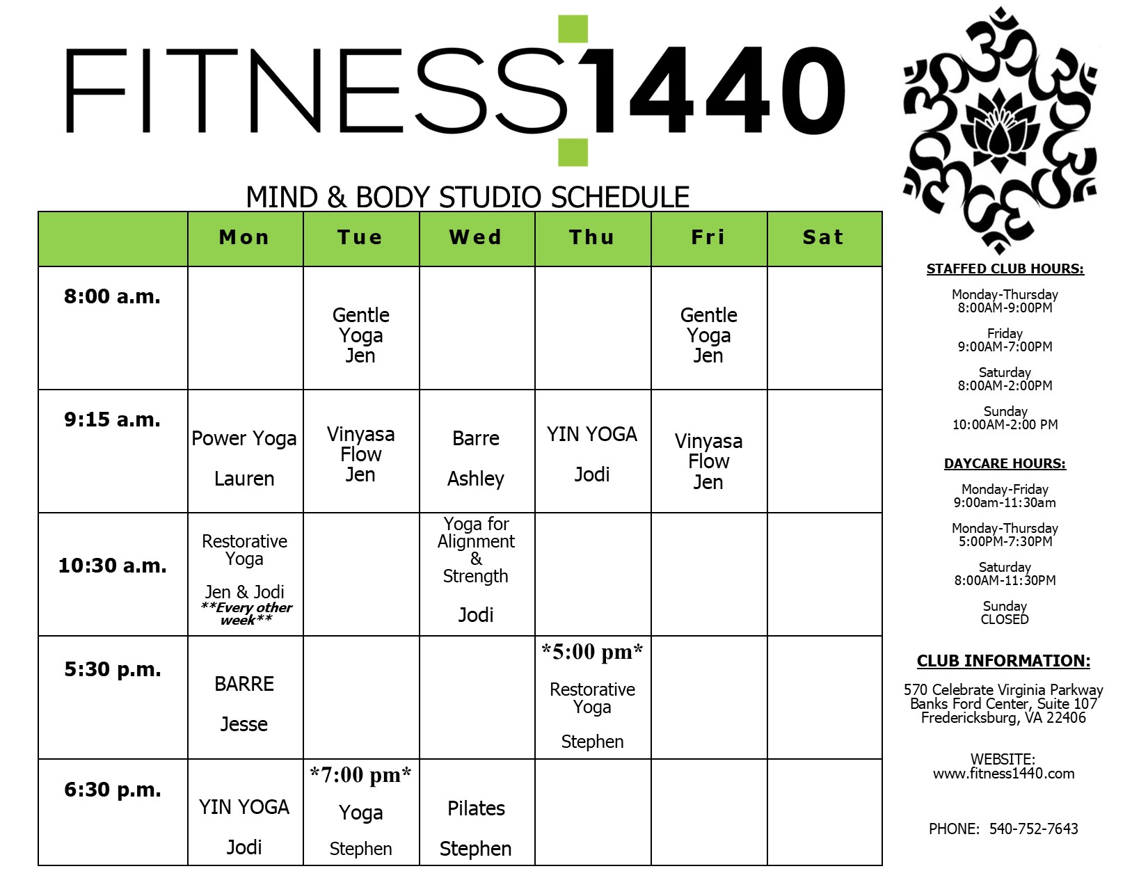 Class Schedule | Fitness:1440 Fredericksburg, VA | 24 Hour Gym and Gym ...